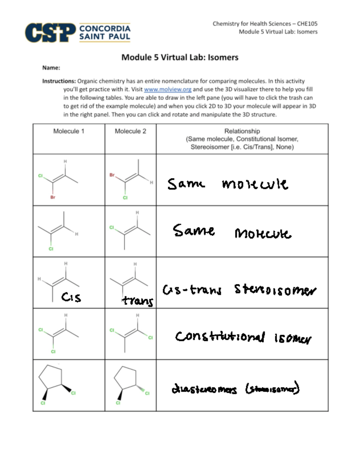 Module 5 virtual Lam: Isomers - Chemistry for Health Sciences CHE105 ...