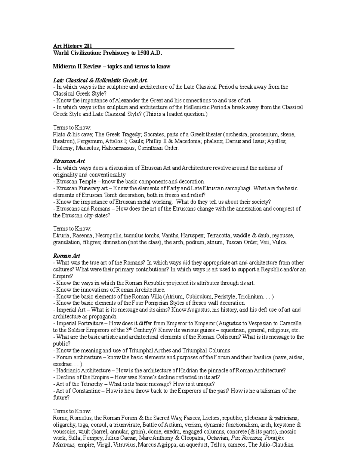 Art History 201 Midterm II Review - Art History 201 Art History 201 Midterm II Review - Art History 201