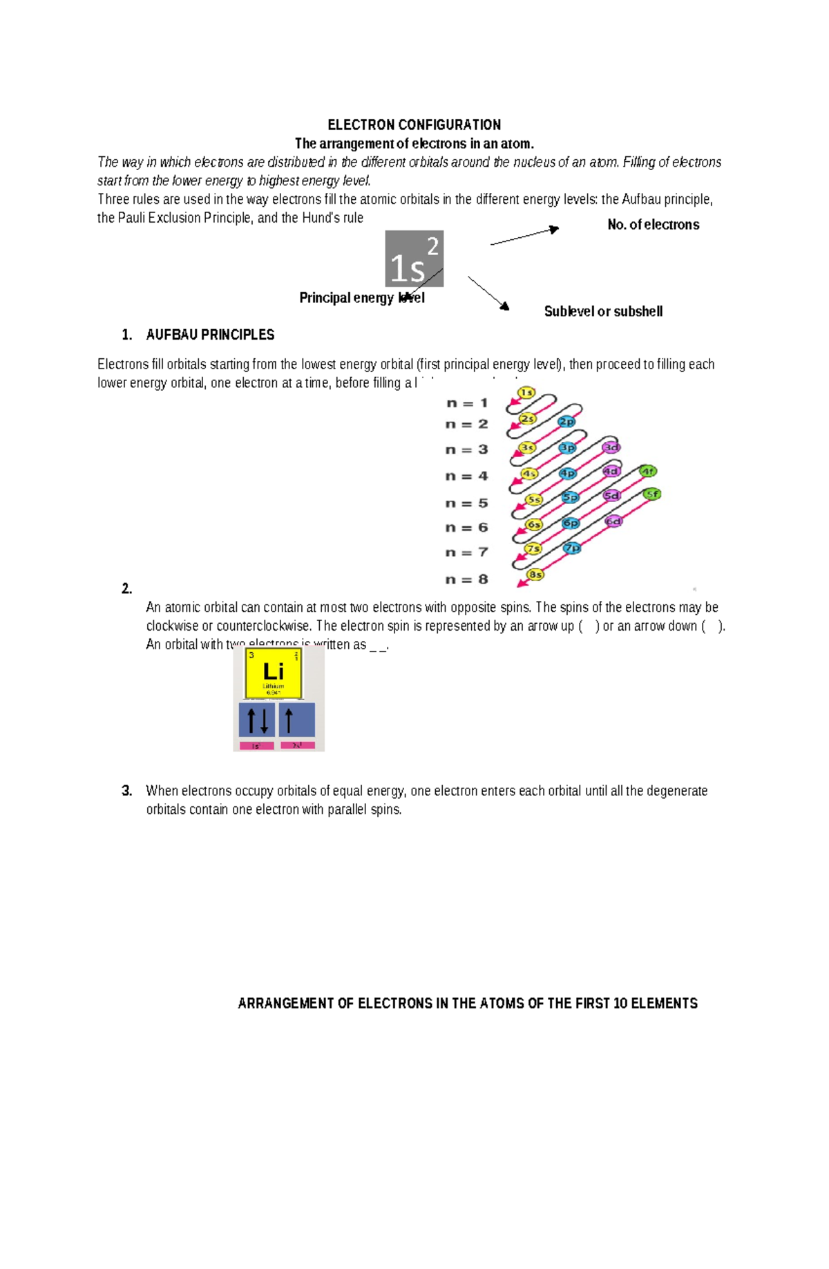 Electron Configuration handouts - ELECTRON CONFIGURATION The ...