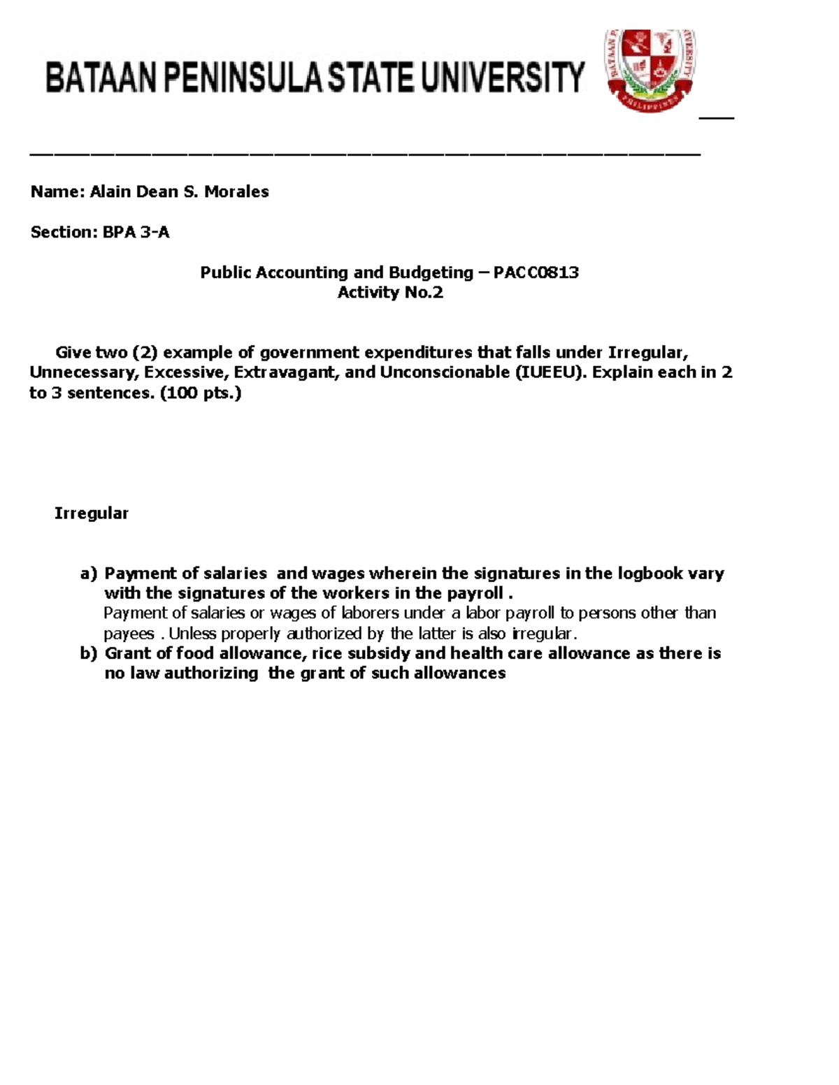 Activity No. 3 - lecture and essay ...