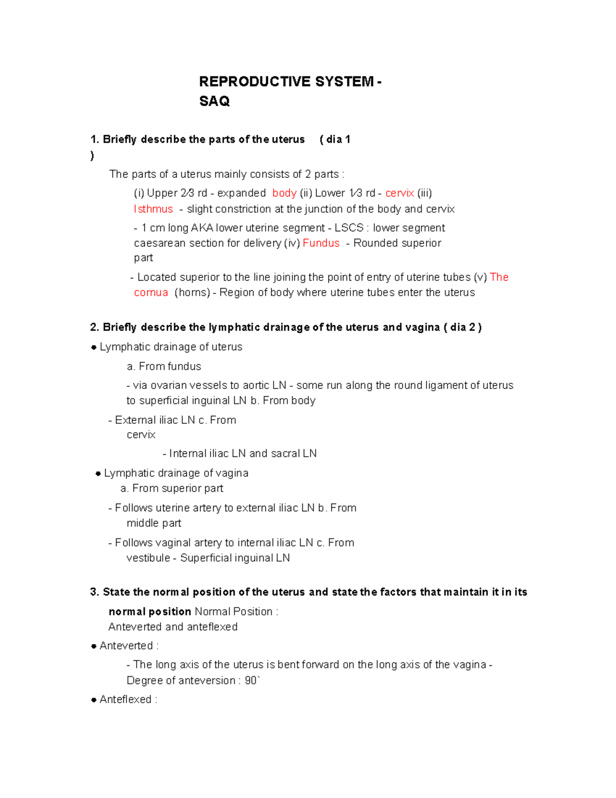 Reproducitve System notes - REPRODUCTIVE SYSTEM - SAQ 1. Briefly ...