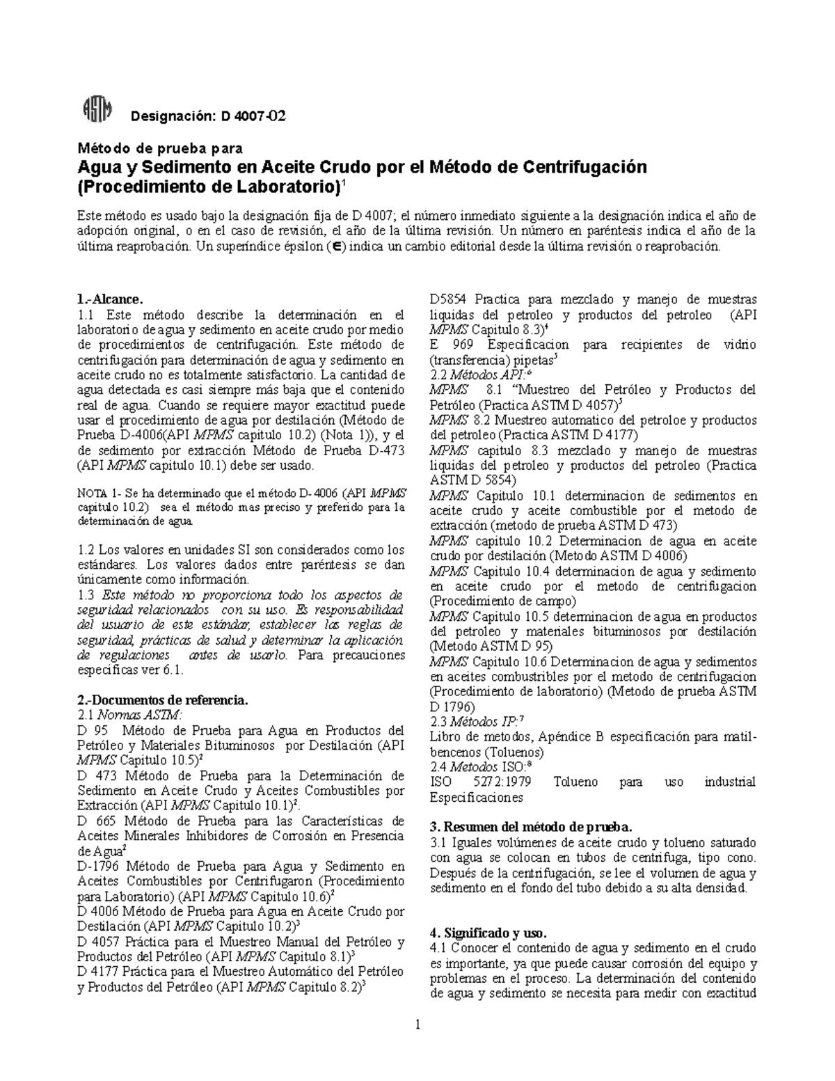 ASTM D 4007-02-(04) agua y sed - Calidad - UNAM - Studocu