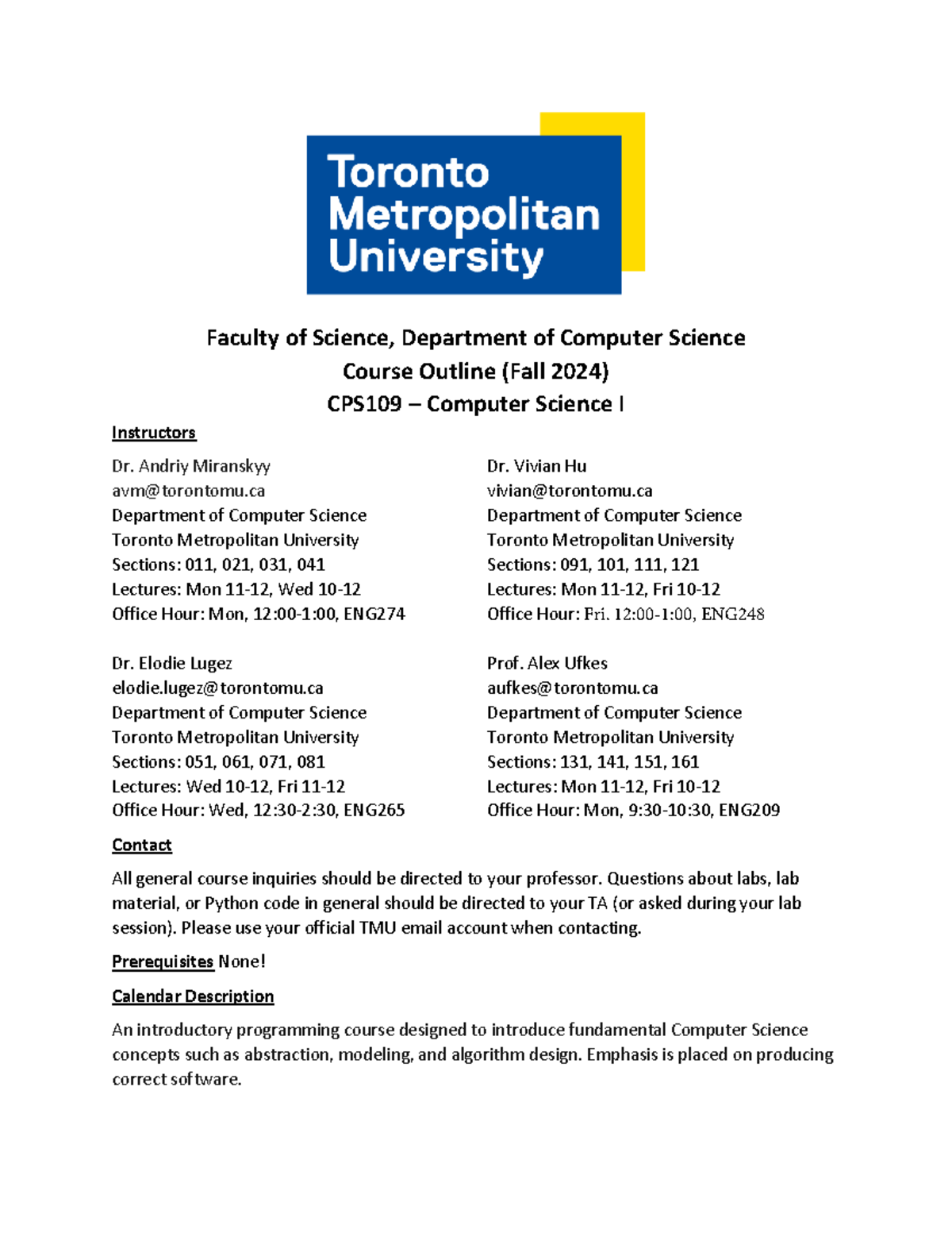 Cps109 outline f2024 - Summary Computer Science - Faculty of Science ...