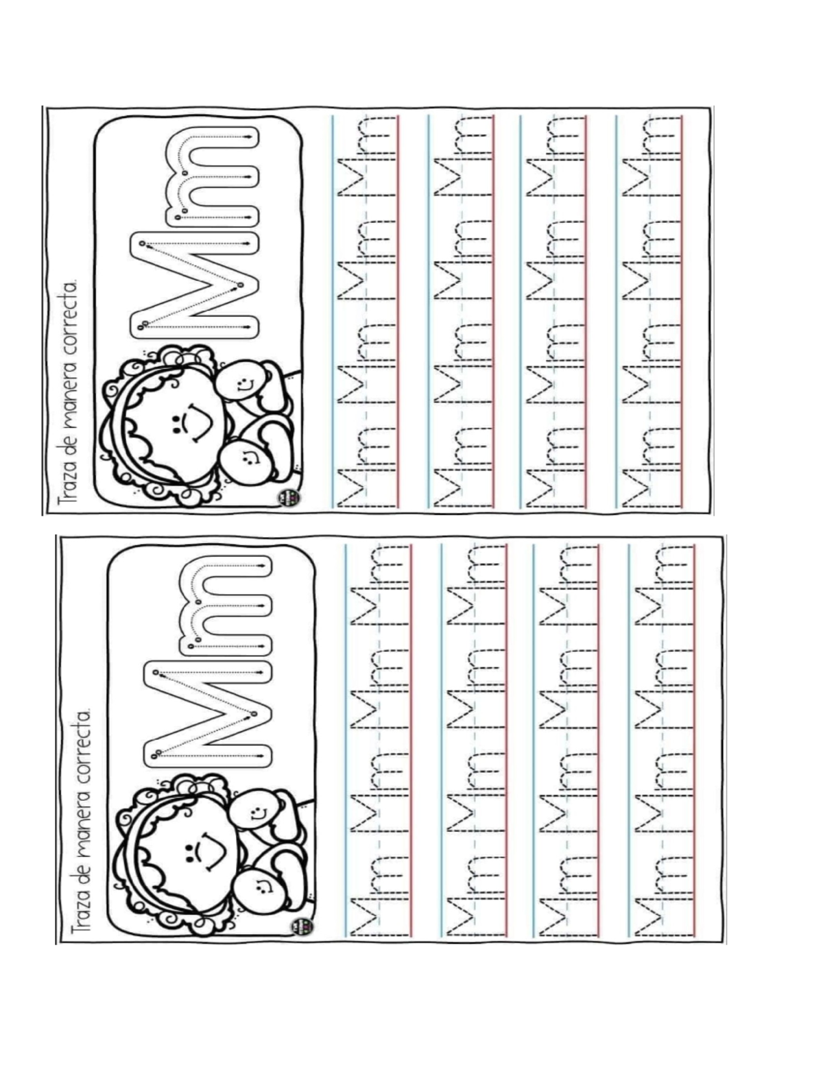 Letra m - Español - Traza de manera correcta. Traza de manera correcta ...