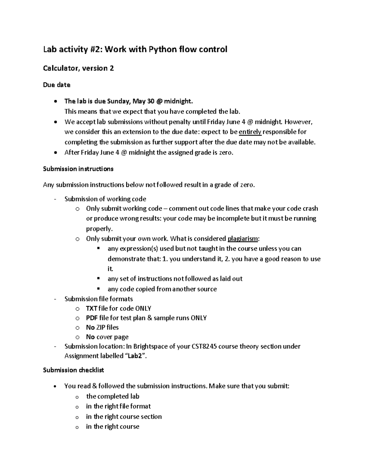 Py Lab S 21-Lab2 Submission Details - Lab activity #2: Work with Python flow control Calculator ...