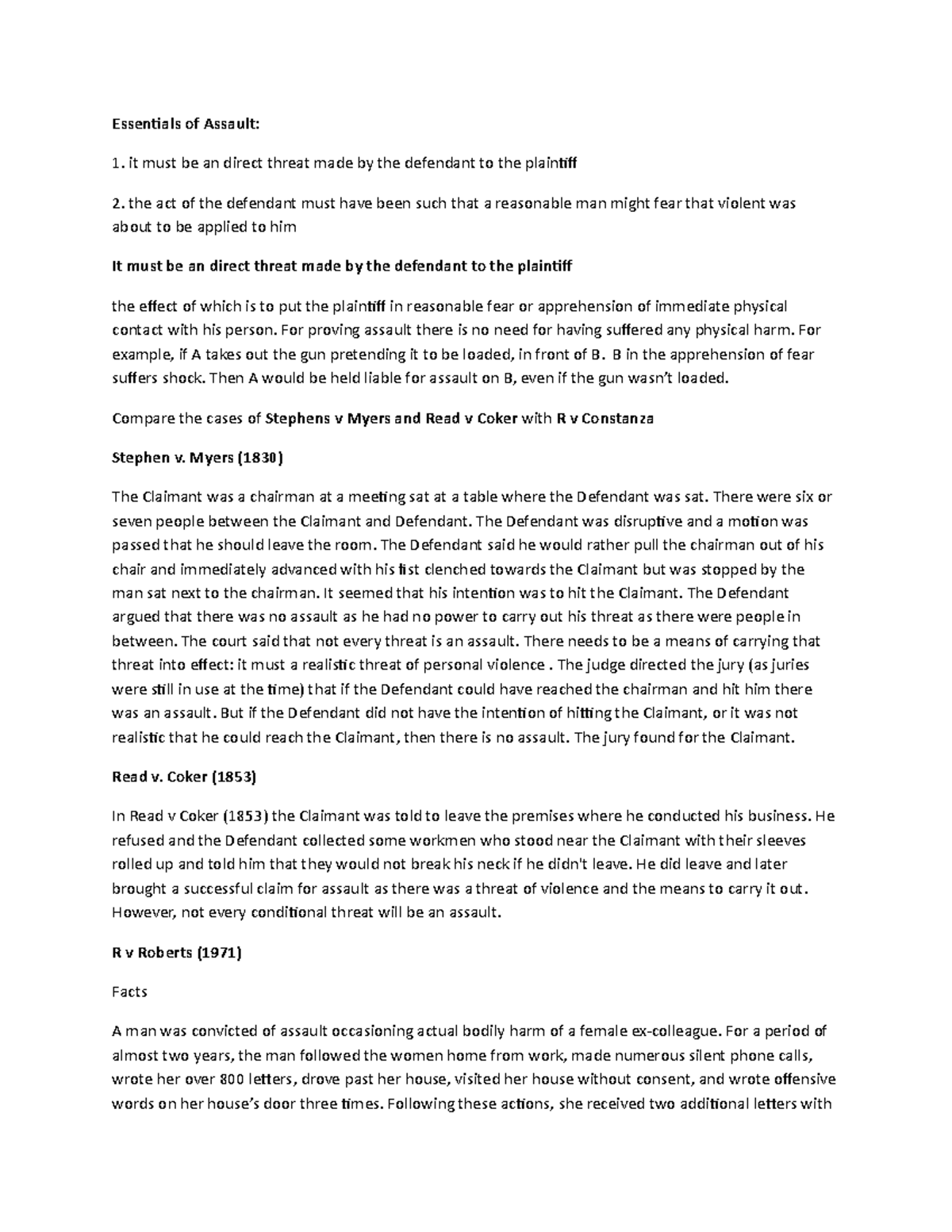 Assault%20and%20battery - Essentials of Assault: it must be an direct ...