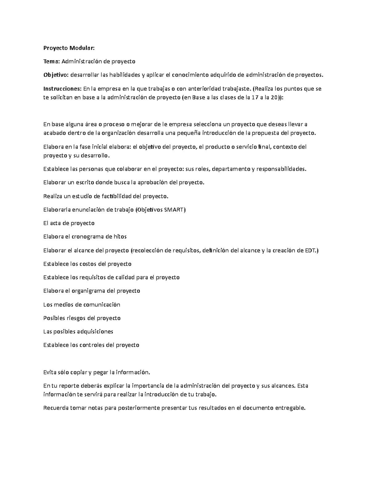 Proyecto Modular - Proyecto Modular: Tema: Administración de proyecto ...