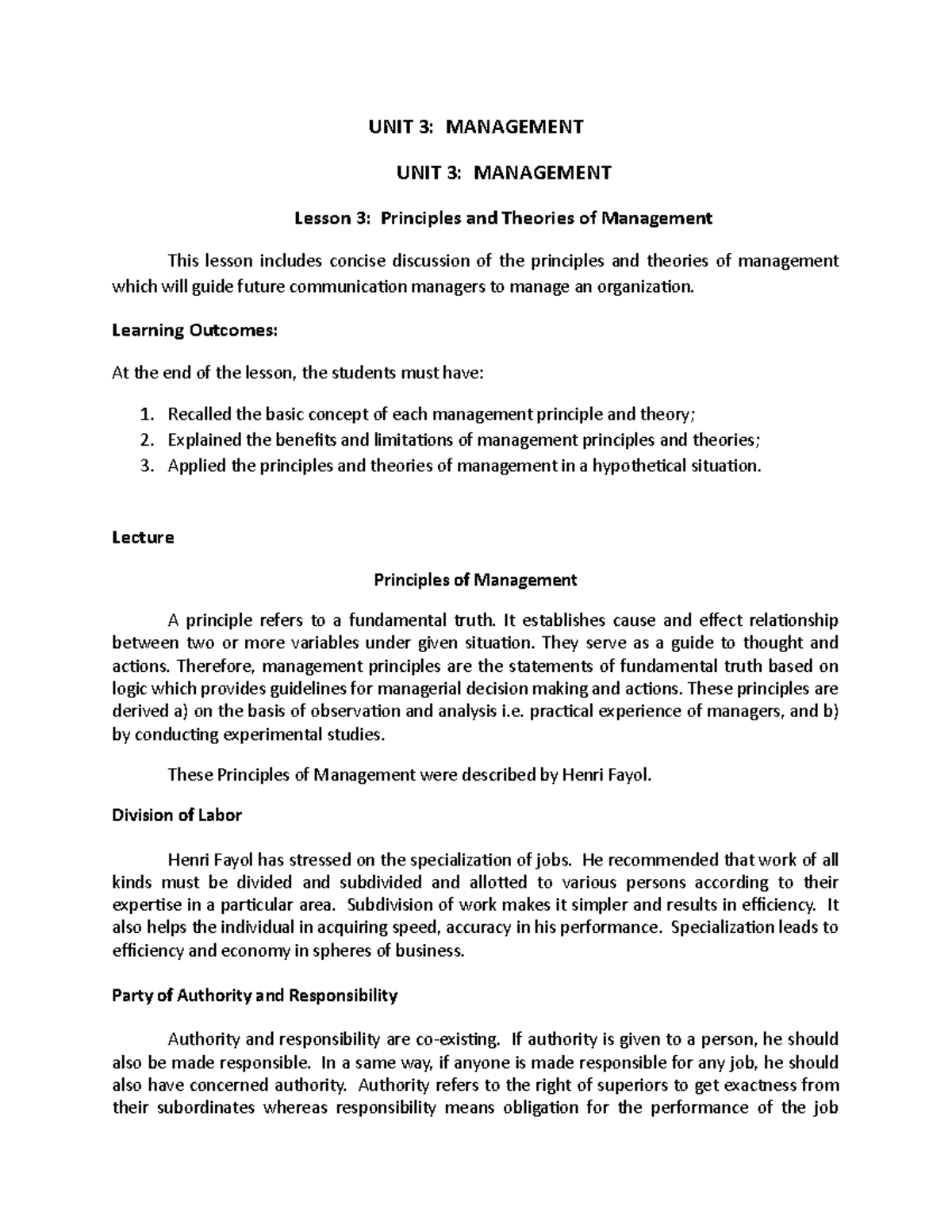 UNIT 3 Lesson 3 This Material Teach You A Lot UNIT 3 MANAGEMENT