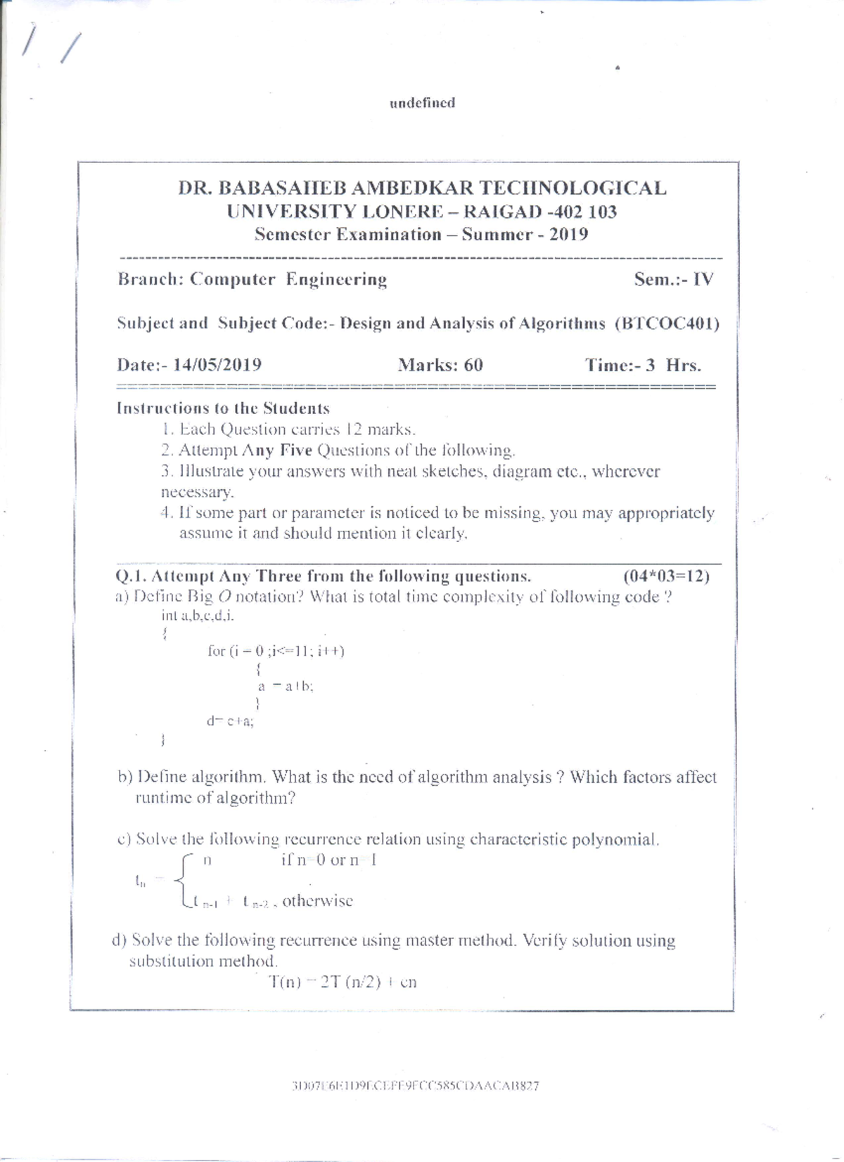 Design & Analysis OF Algorithms-14-5-190001 - Computer Science Engineering - Studocu