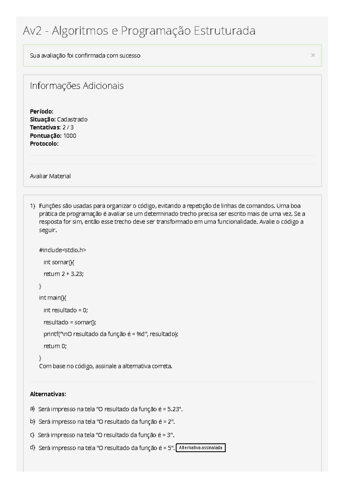 Av2 - Algoritmos e Programação Estruturada - Av2 - Algoritmos e ...