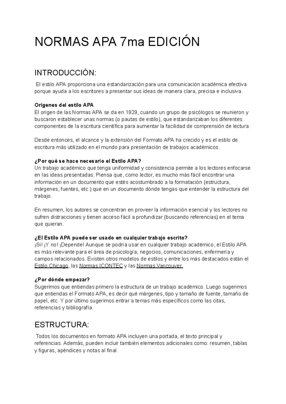 Normas APA Resumen - NORMAS APA 7ma EDICIÓN INTRODUCCIÓN: El estilo APA ...