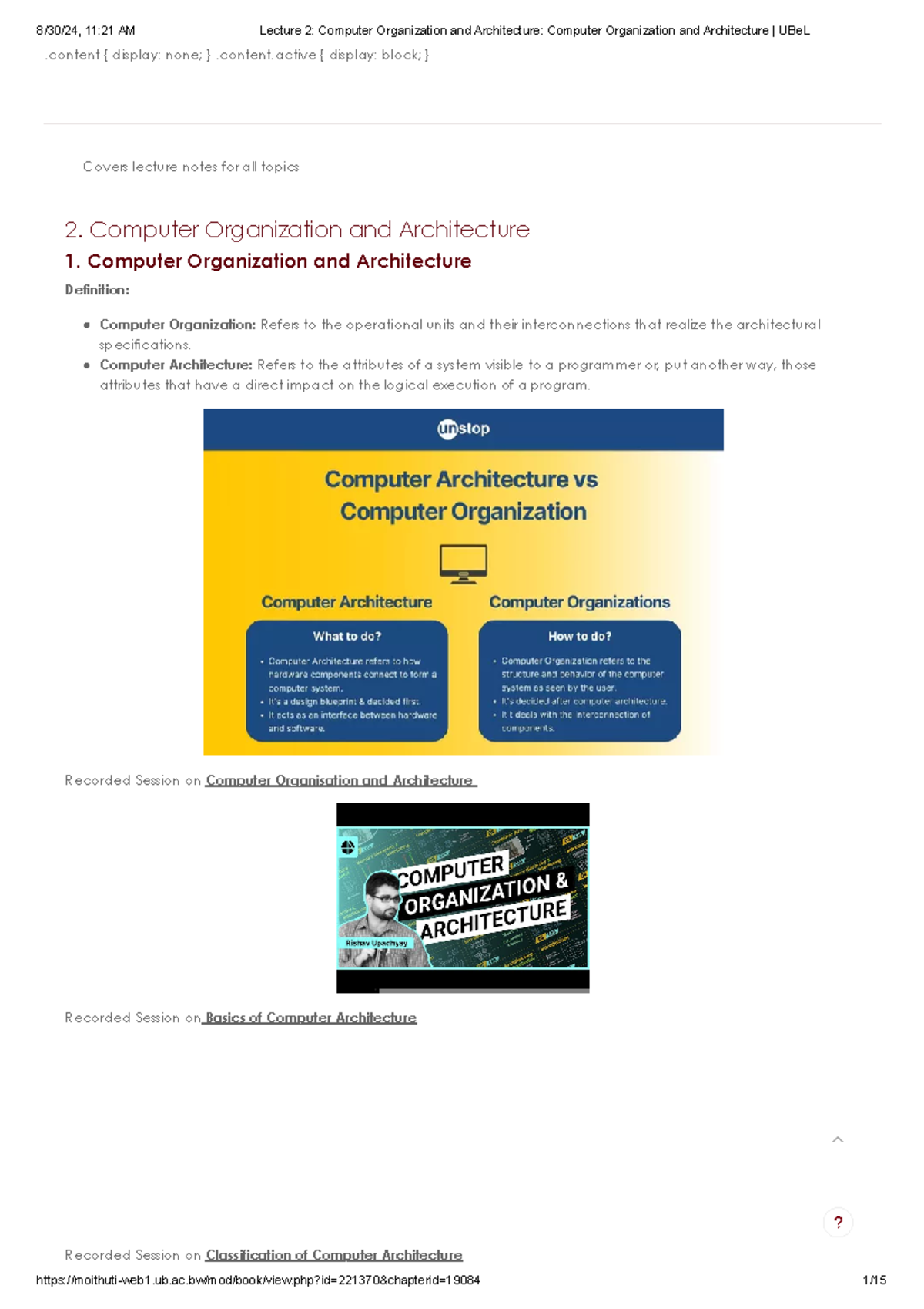 Lecture 2 Computer Organization and Architecture Computer Organization and Architecture UBe L ...