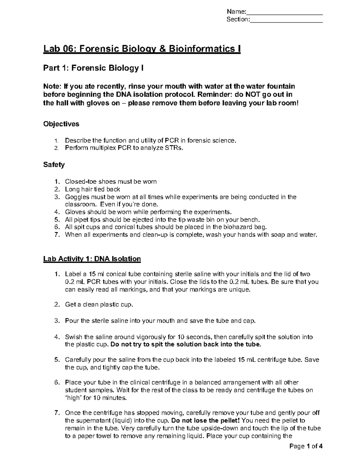 Lab 06: Forensic Biology Bioinformatics I Part 1 - Studocu