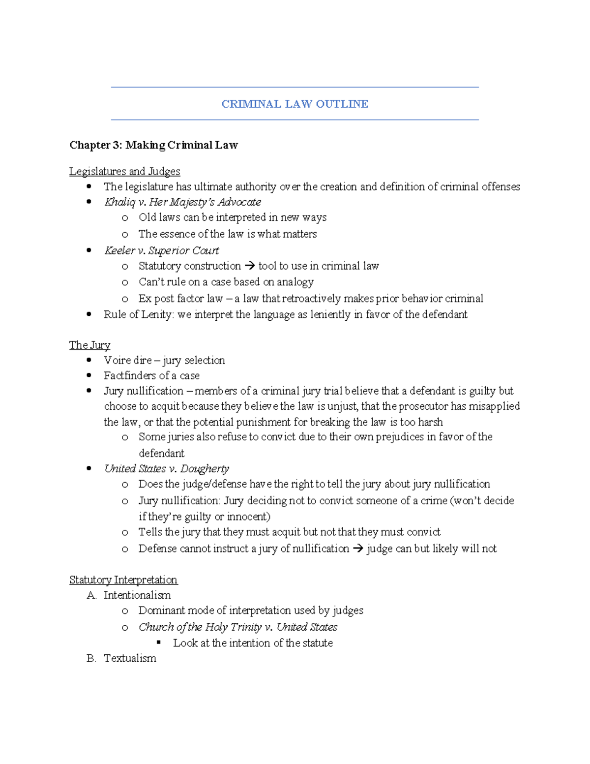 Criminal Law Outline Course 2022-2023 - CRIMINAL LAW OUTLINE Chapter 3 ...