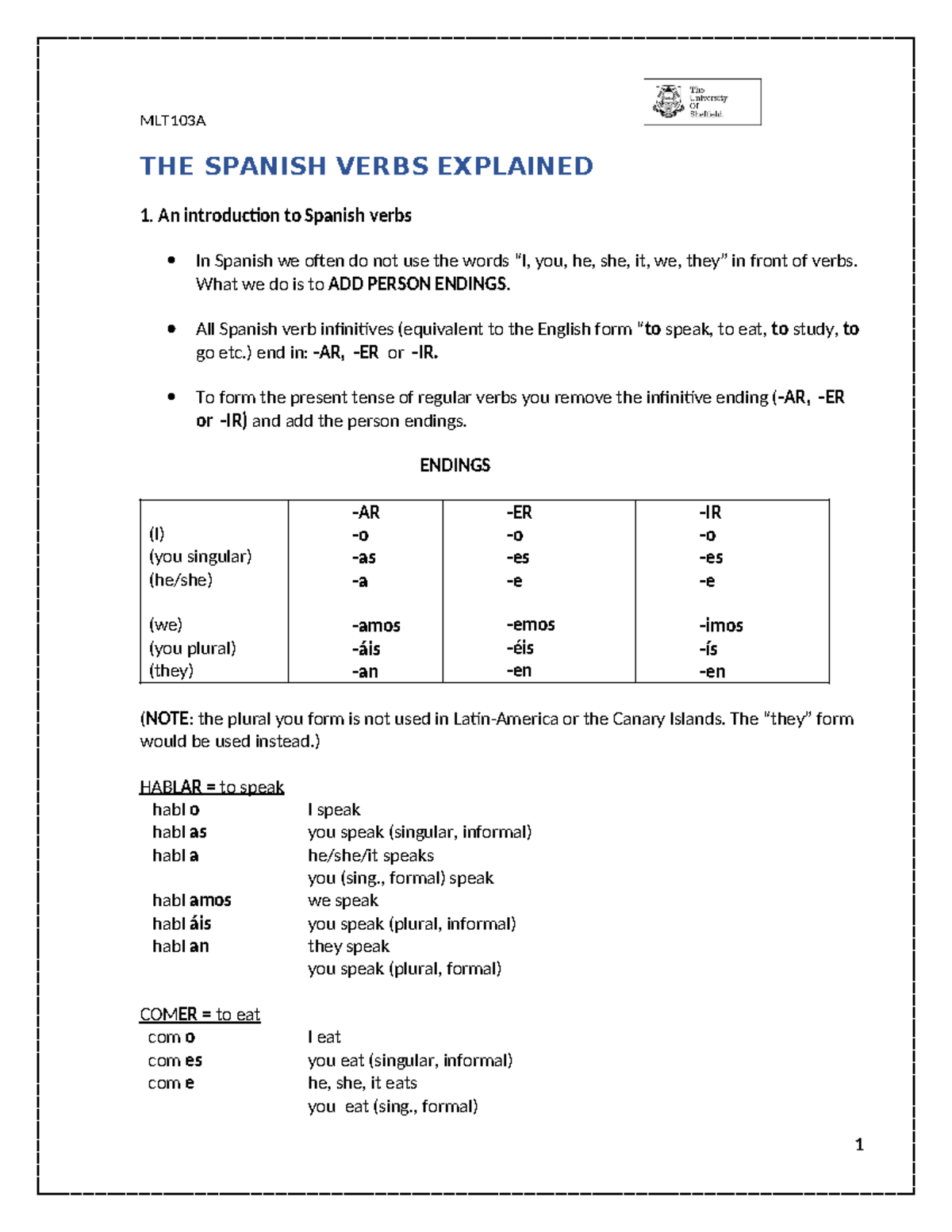 The Spanish verbs explained - THE SPANISH VERBS EXPLAINED An ...