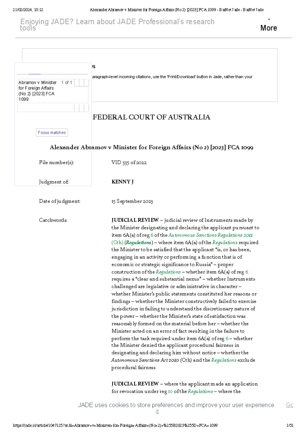 Alexander Abramov v Minister for Foreign Affairs (No 2) [2023] FCA 1099 ...