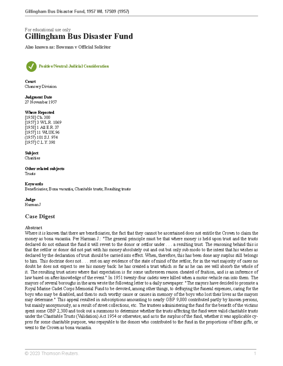 Gillingham Bus Disaster Fund - 1 For educational use only Gillingham ...