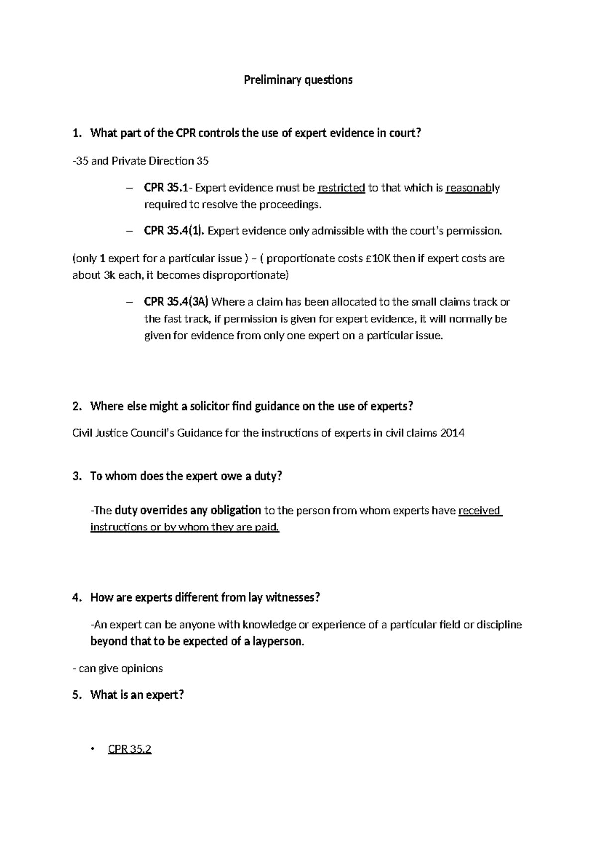 ADR - Expert evidence - Preliminary questions What part of the CPR ...