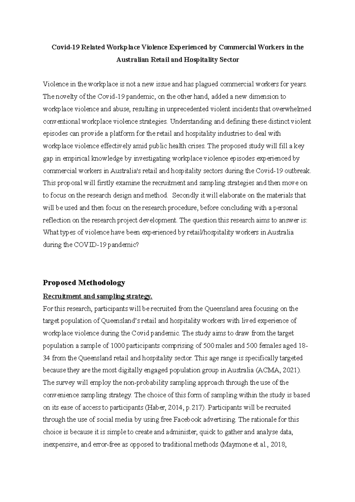 JSB181- Assignment 3-Research Proposal - Covid-19 Related Workplace ...