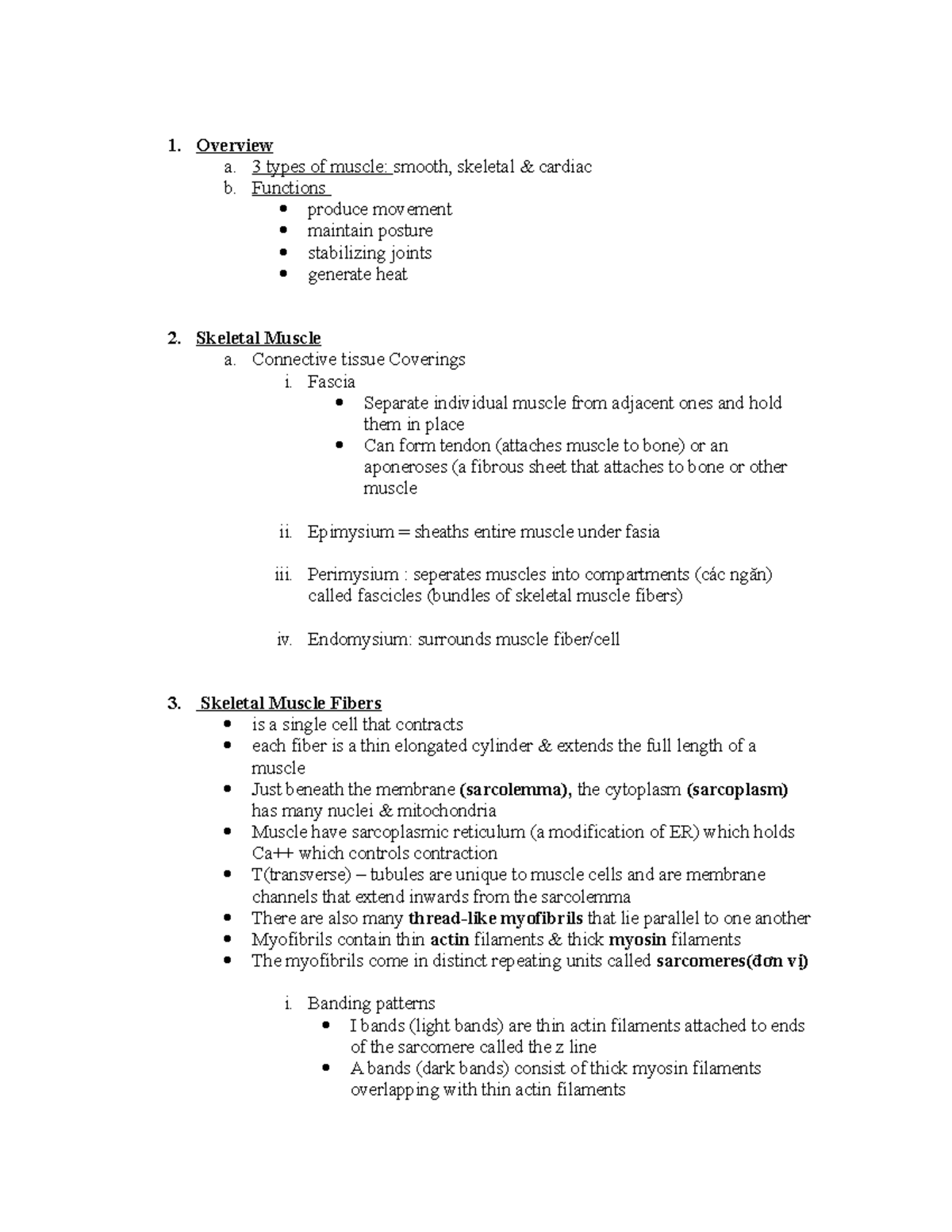 Musclesnotes - Muscular System - 1. Overview a. 3 types of muscle ...