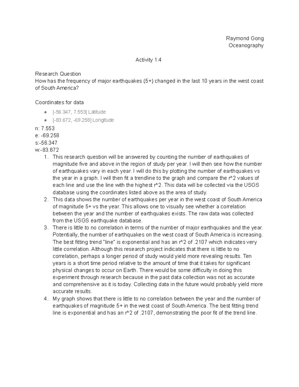 1.4 activity - Assignment for lab - Raymond Gong Oceanography Activity ...