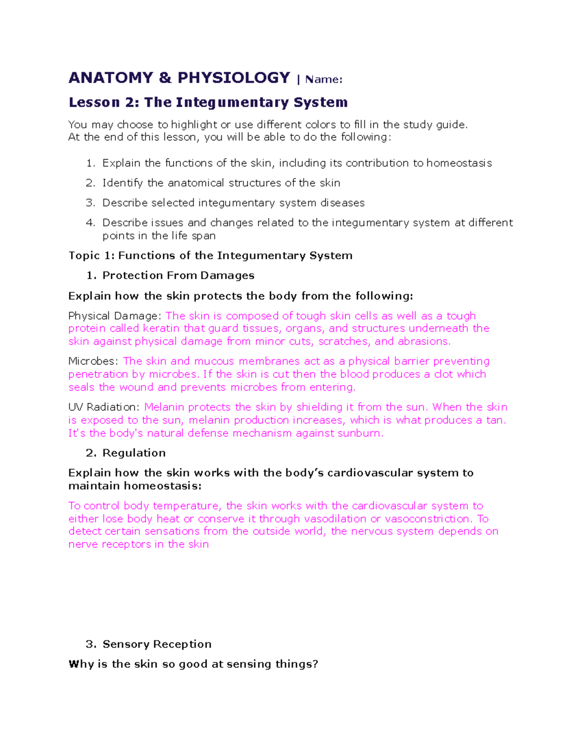 Copy of 2 - The Integumentary System - ANATOMY & PHYSIOLOGY| Name ...