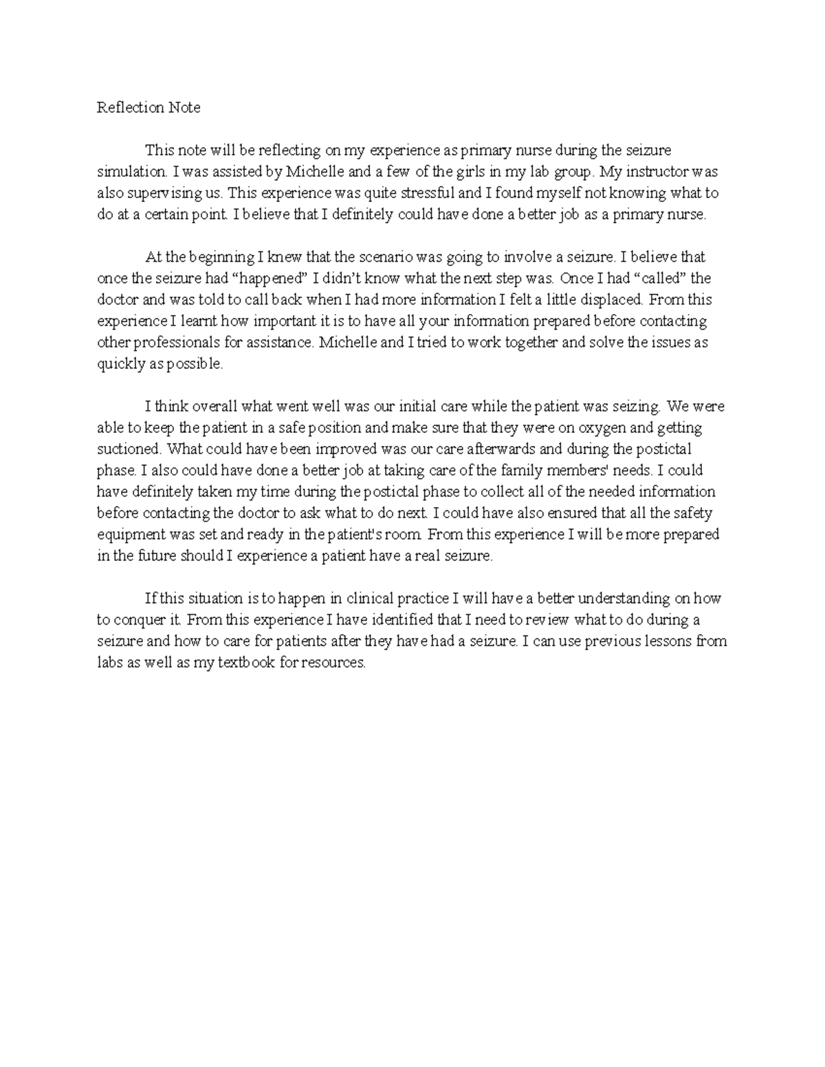 Reflection Note - Reflection Note This note will be reflecting on my ...