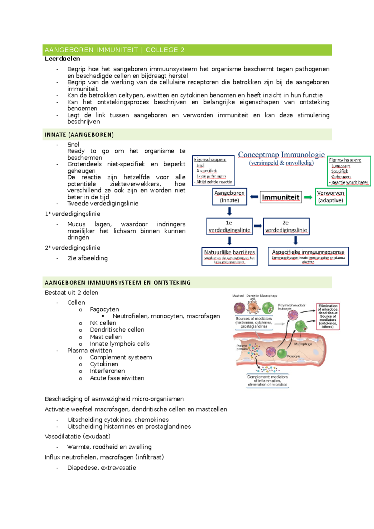 Immunologie college 2 - aangeboren immuniteit - AANGEBOREN IMMUNITEIT ...