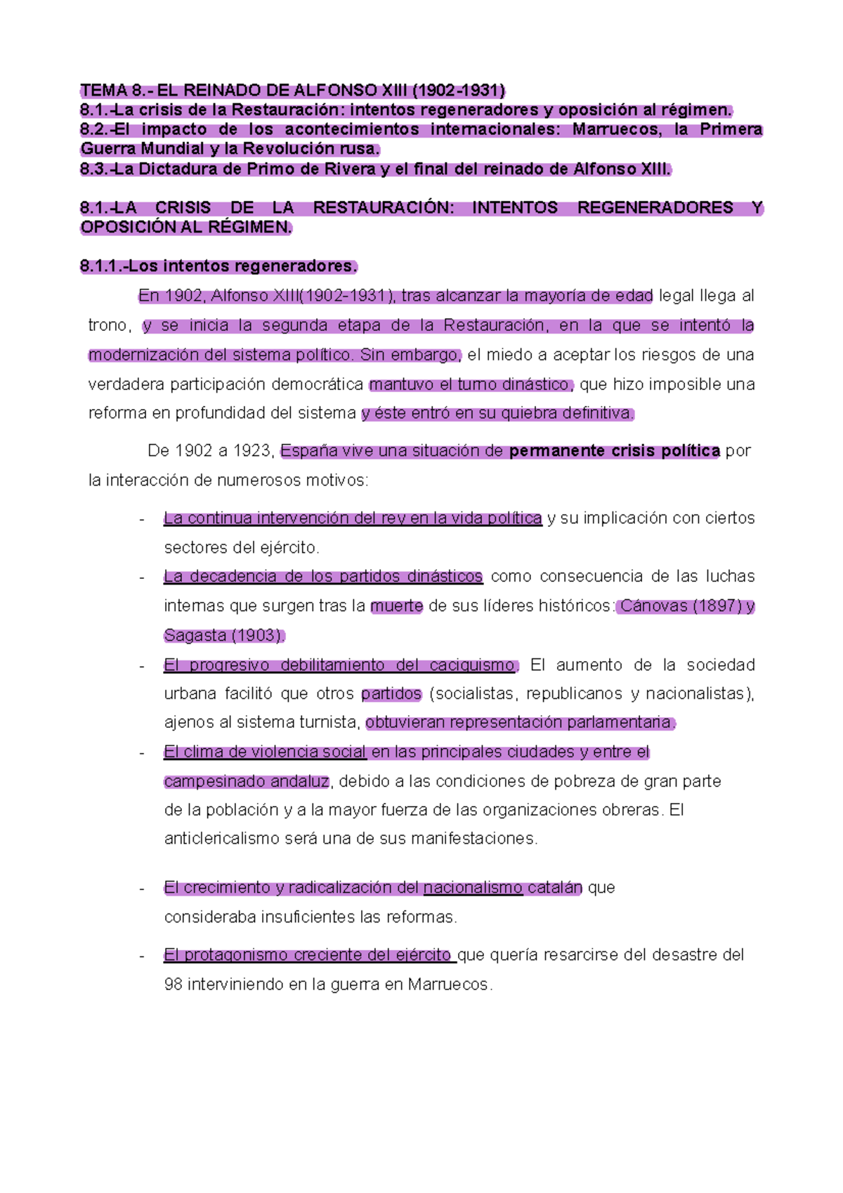 Bq 8 - jhgfg - TEMA 8.- EL REINADO DE ALFONSO XIII (1902-1931) 8.-La ...