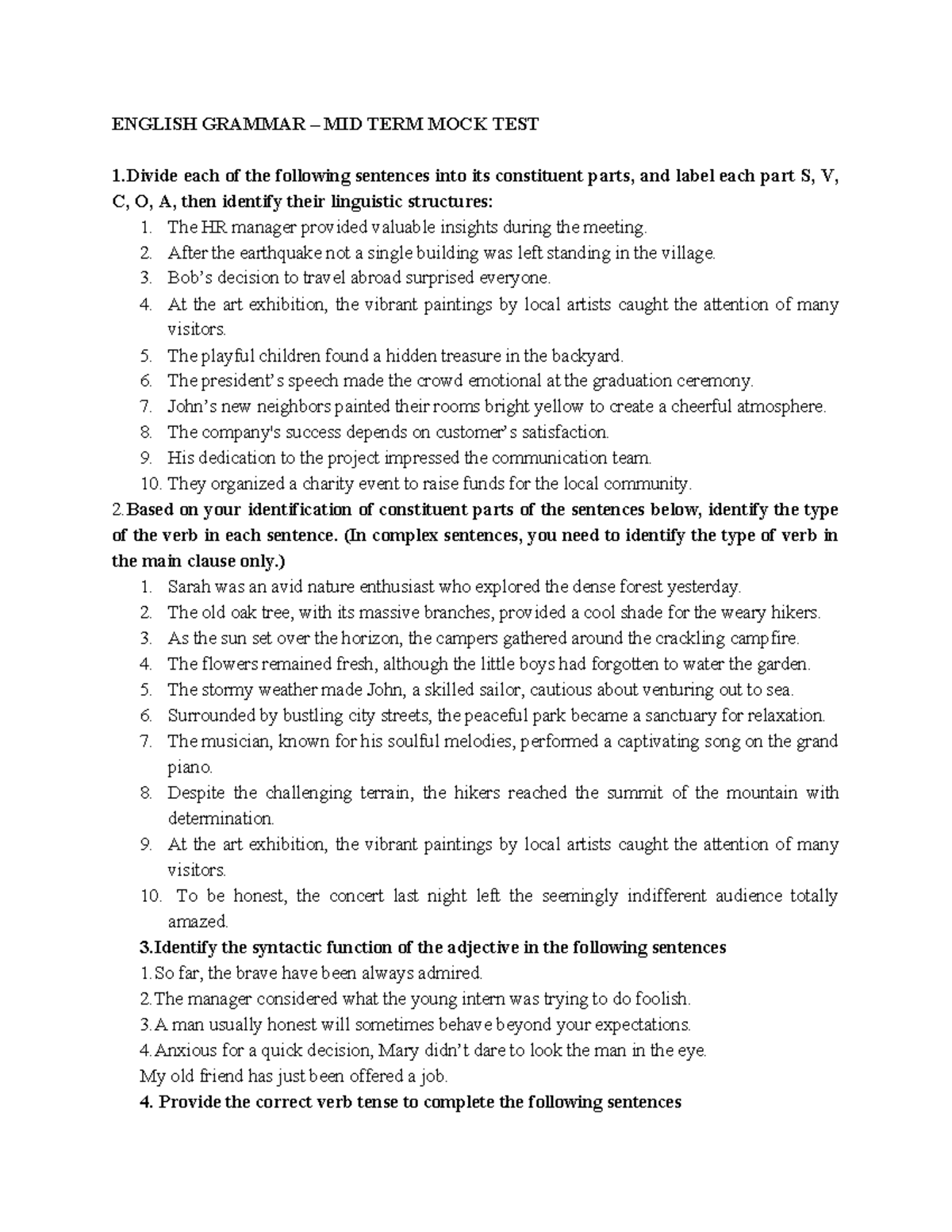 Mocktest ngữ pháp cô Thuỷ - ENGLISH GRAMMAR – MID TERM MOCK TEST 1 each ...