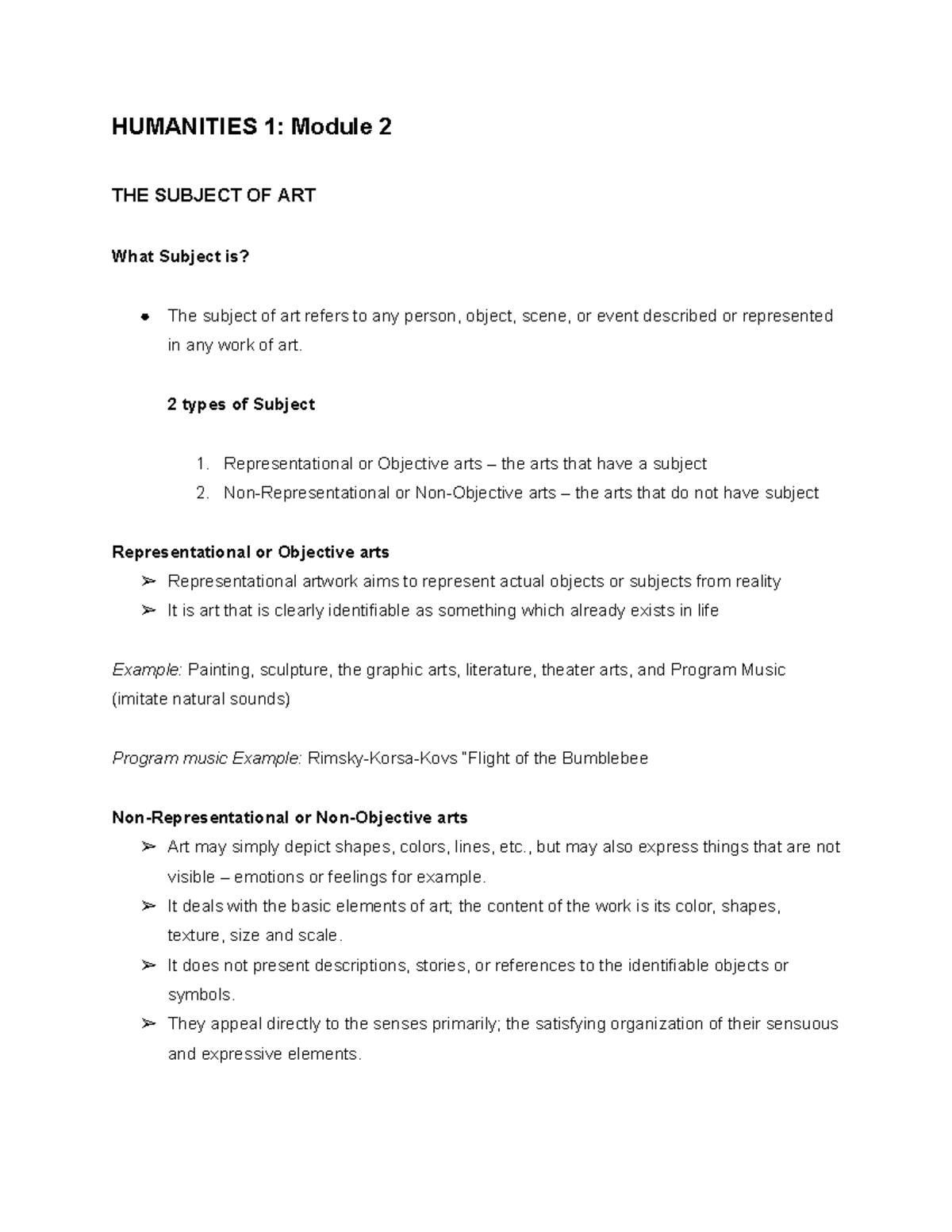 Module 2 The Subject of Art - HUMANITIES 1: Module 2 THE SUBJECT OF ART ...