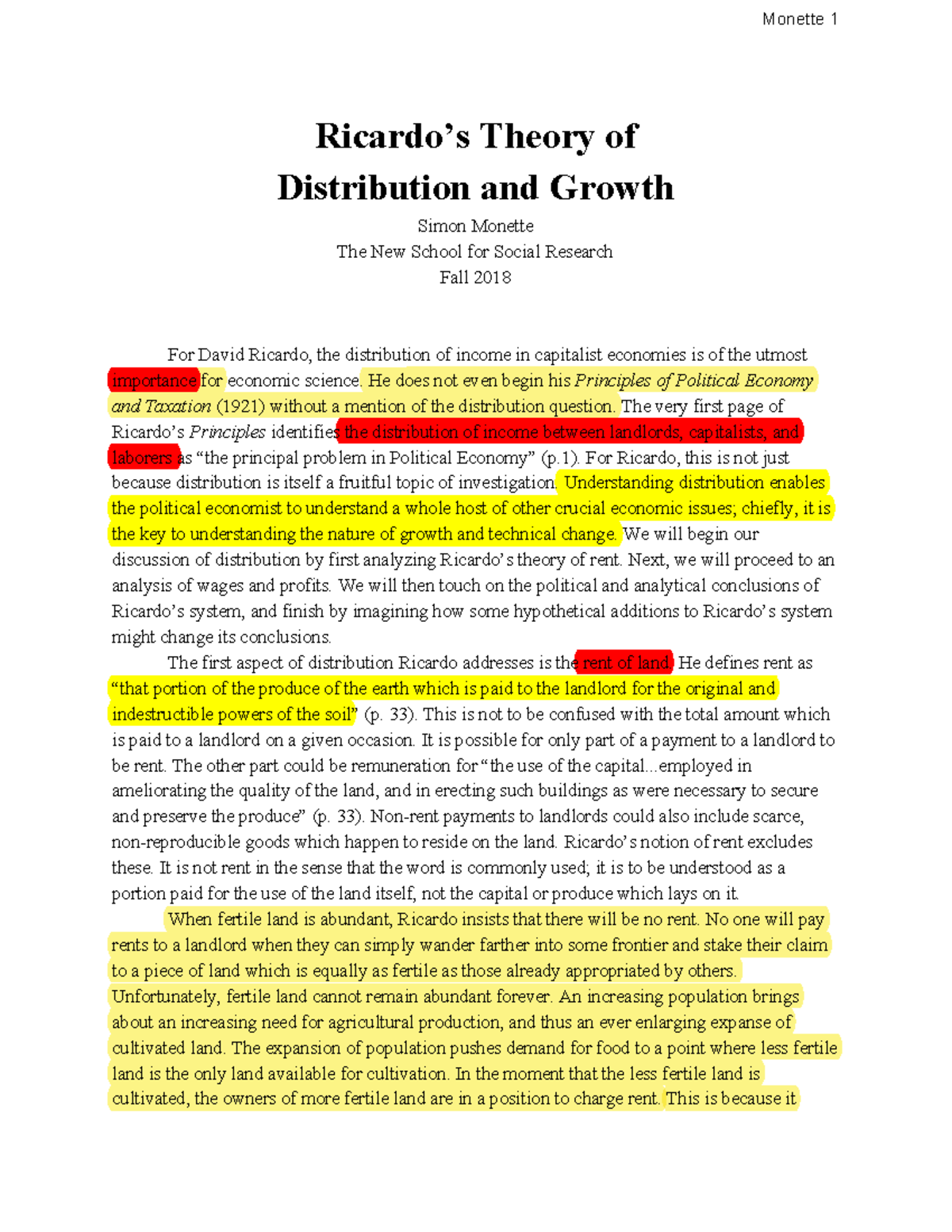Ricardos Theory of Distribution and Grow - Ricardo’s Theory of ...