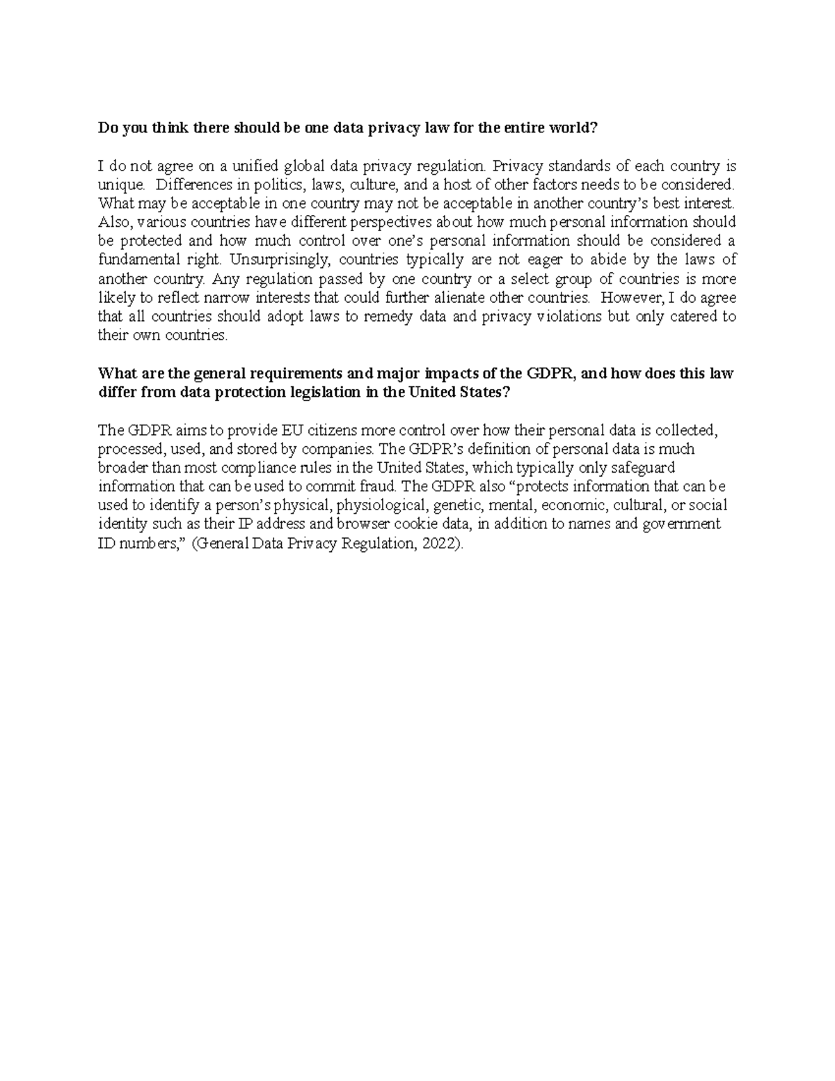 5-1 - 5-1 Discussion - Do you think there should be one data privacy ...