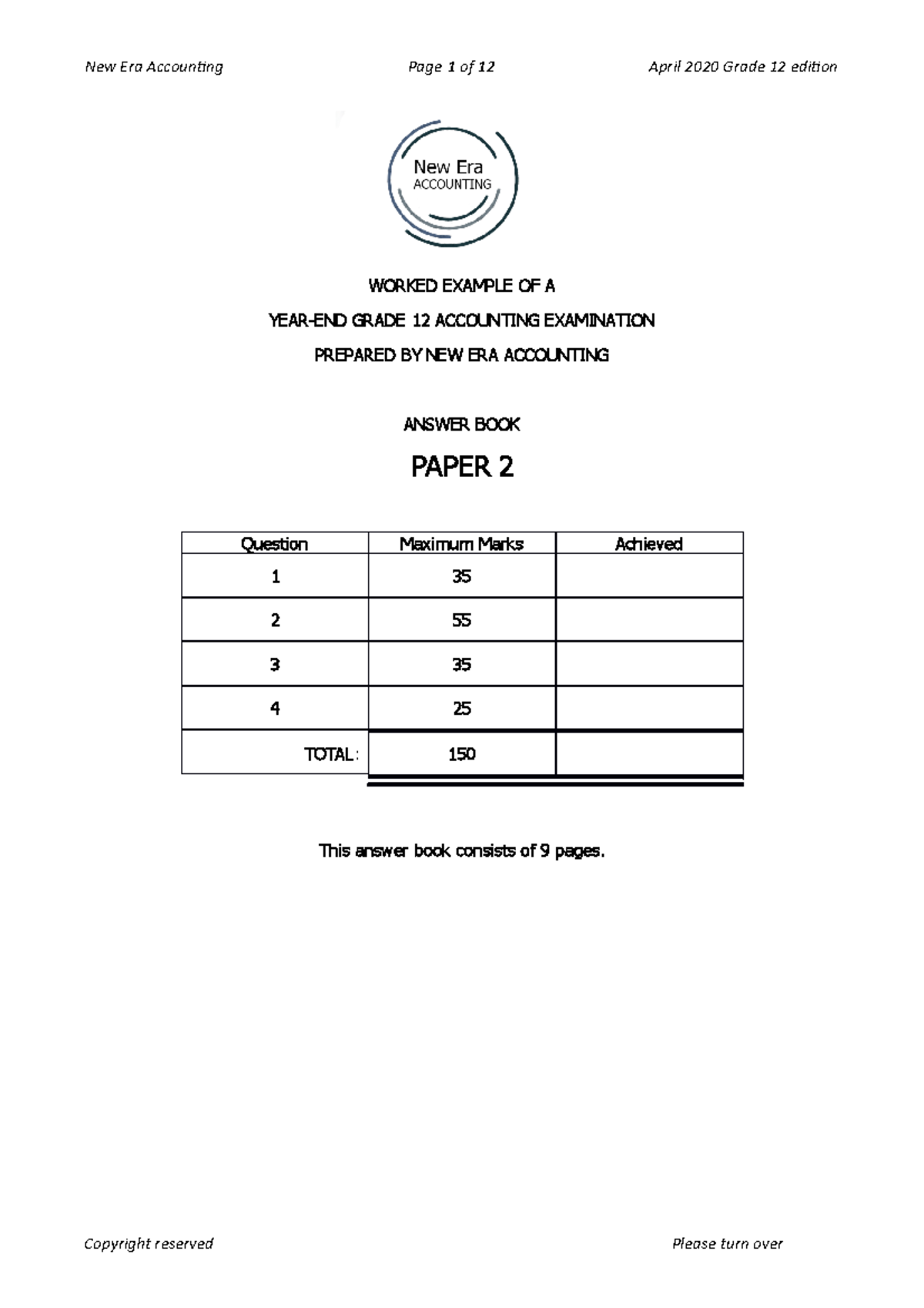 NEW ERA Eng P2 Doc2 Answer Book WORKED EXAMPLE OF A YEAR END GRADE 12