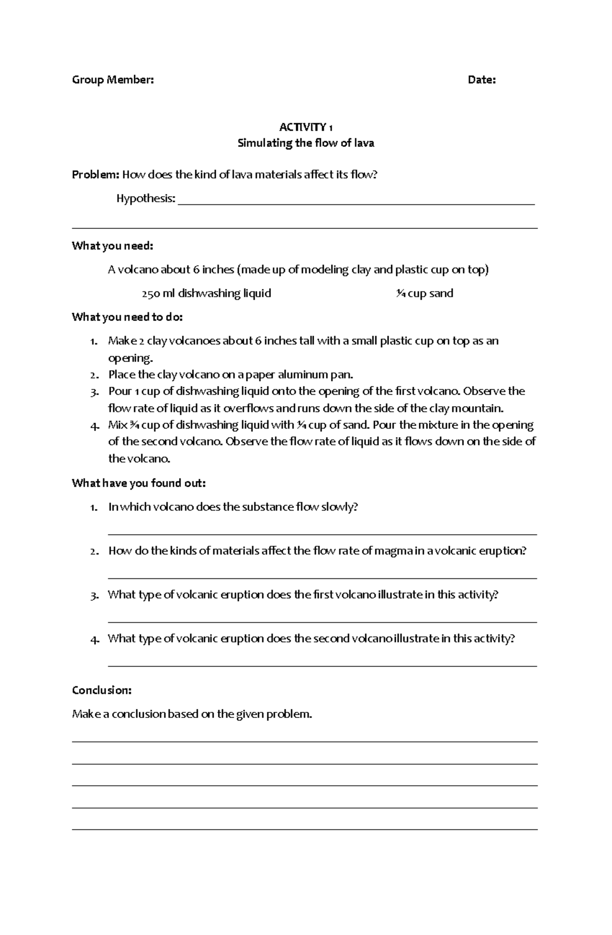 Grade 8 - Laboratory Worksheet - Group Member: Date: ACTIVITY 1 ...
