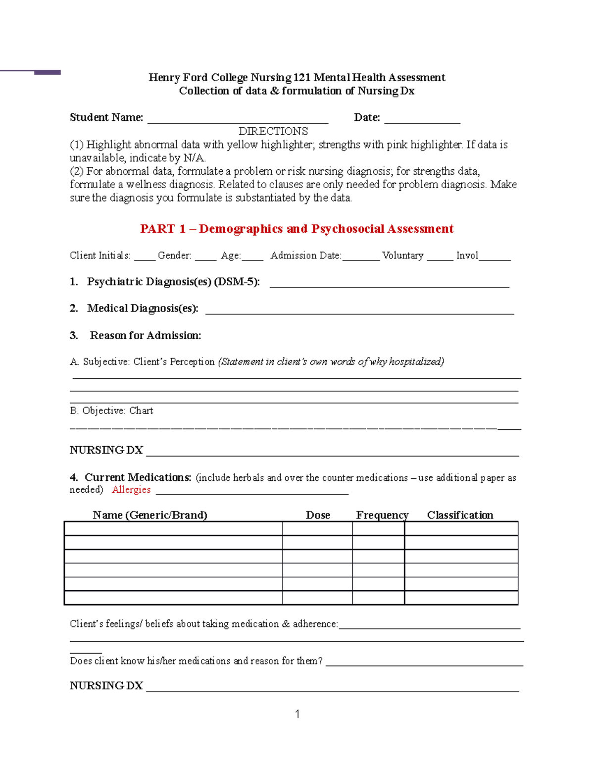 HFC F22 121 MHA (1) - Mental Health Assessment - Henry Ford College ...