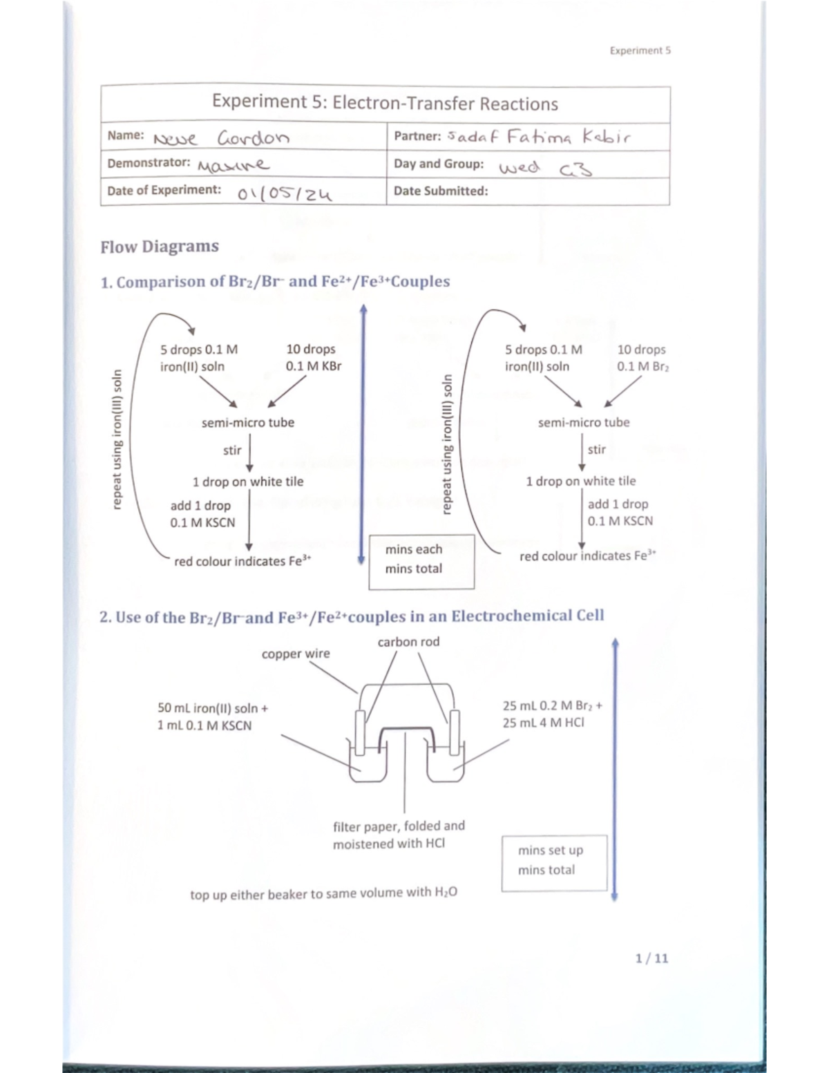 Experiment 5 - Chem1101 - Experiment 5: Electron-Transfer Reactions ...