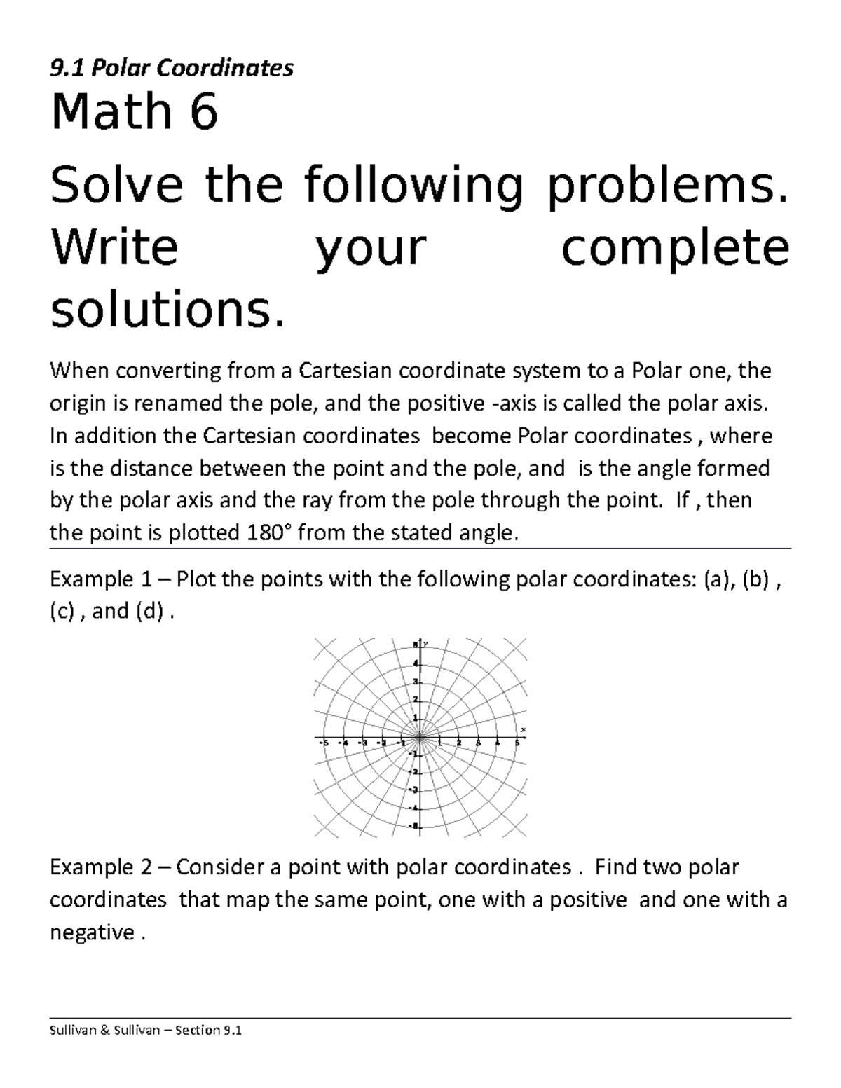 Math 6 Exercise - Polar Coordinates Worksheet - 9 Polar Coordinates ...