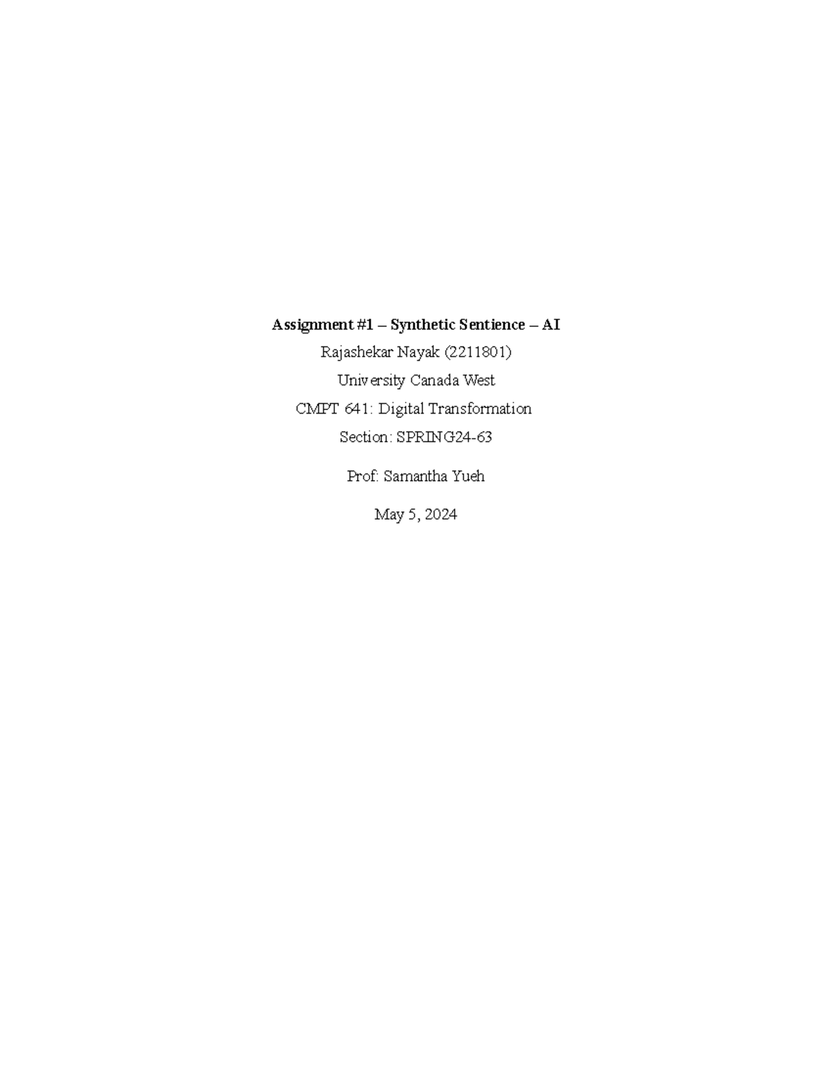CMPT 2211801 - Ai synthetic - Assignment #1 – Synthetic Sentience – AI ...