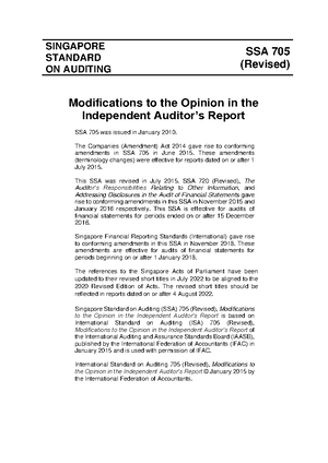 Ssa 700 (revised)(dec 2023) - SINGAPORE STANDARD ON AUDITING SSA 700 (Revised) Forming an ...