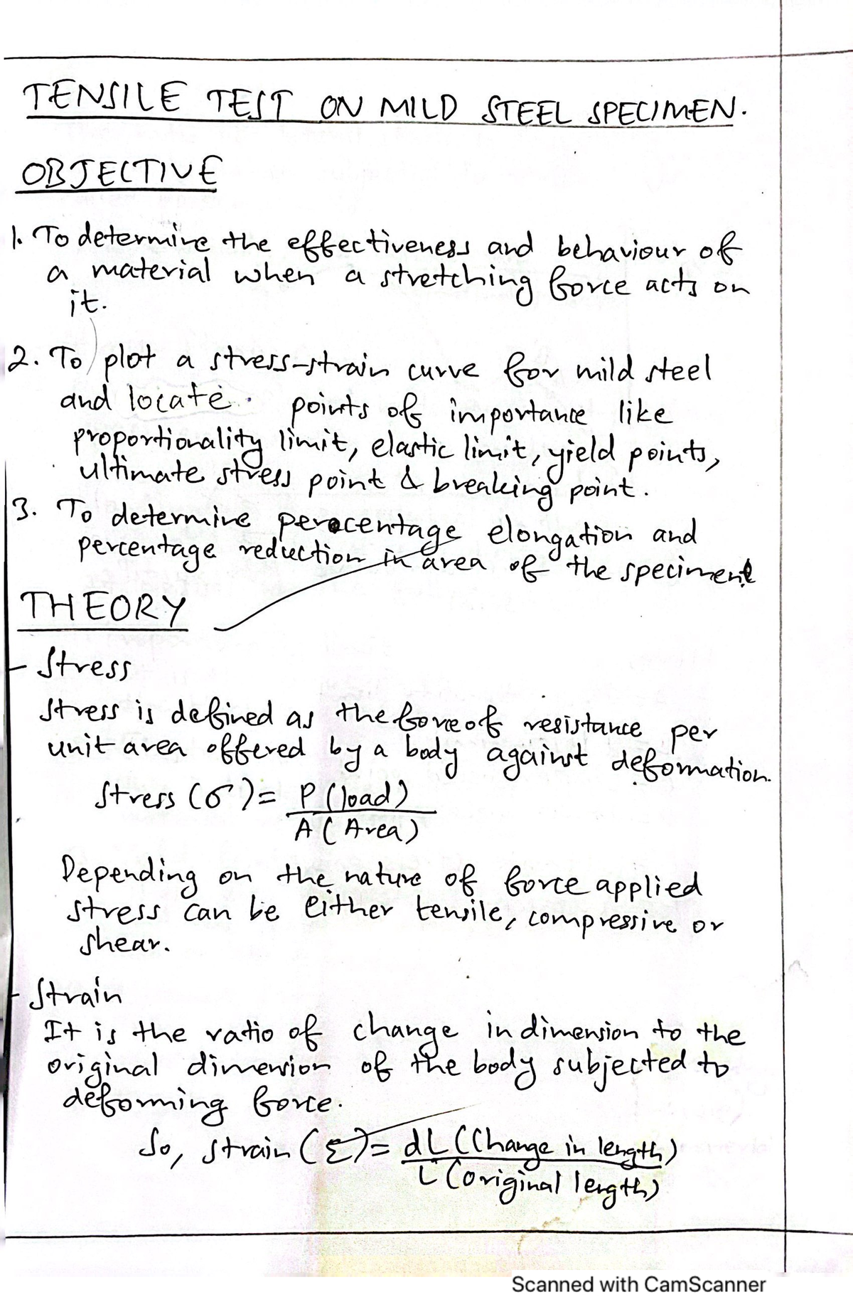 SOM - Strength of material practical reports. - TENSILE TEST ON MILD ...