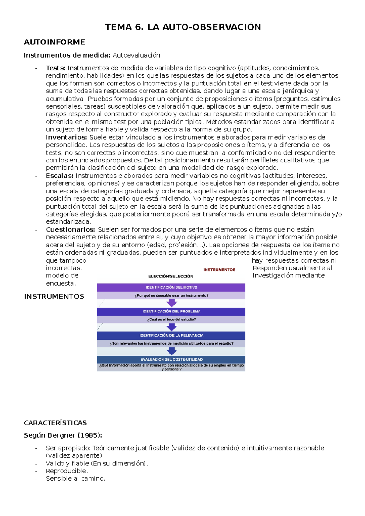 TEMA 6. Apuntes - TEMA 6. LA AUTO-OBSERVACIÓN AUTOINFORME Instrumentos ...