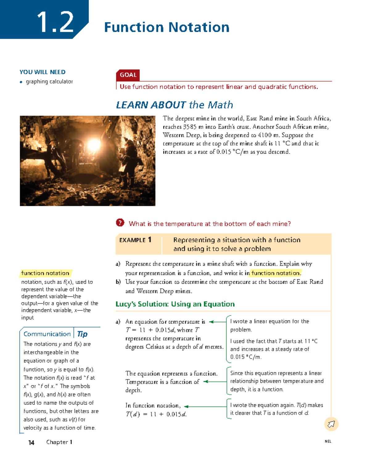 1.2 Textbook - Function Notation - 14 Chapter 1 NEL YOU WILL NEED graphing calculator Use ...