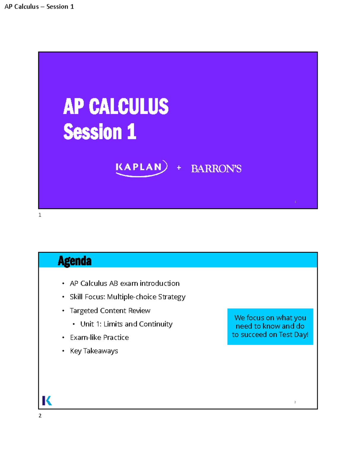 Calc Slides 1 - fvfvfv - + 1 We focus on what you need to know and do ...