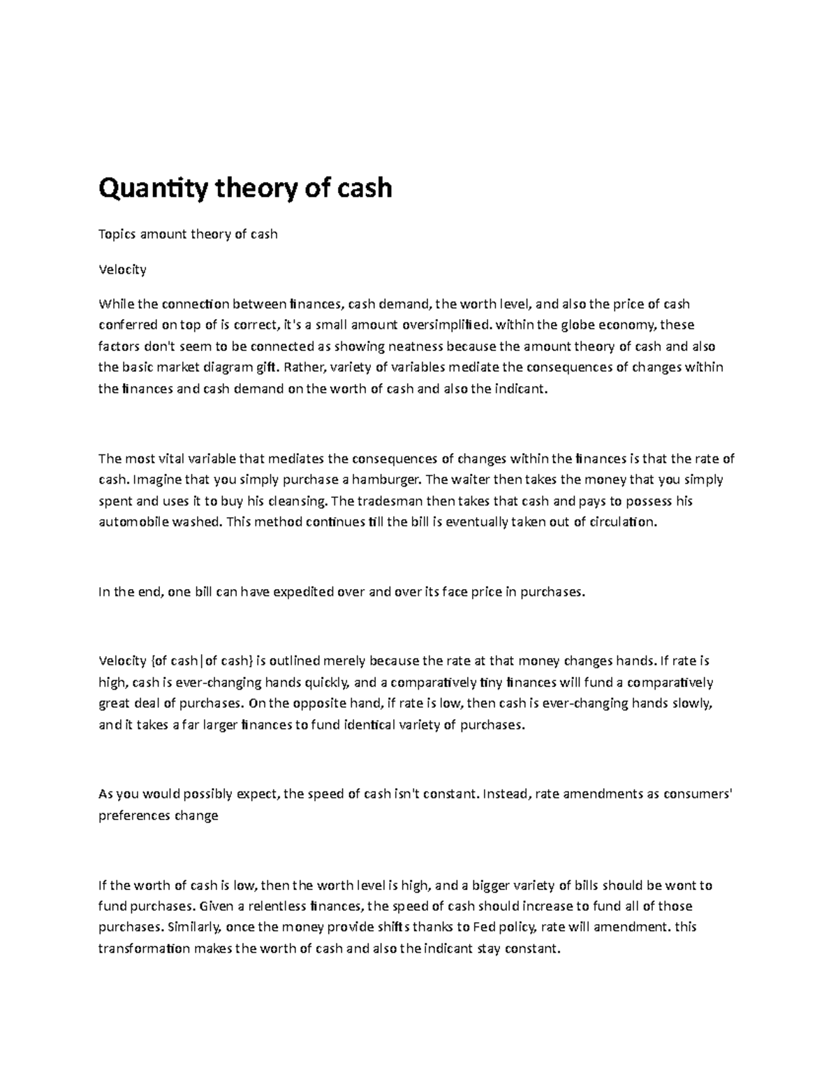 Quantity theory of cash. - Quantity theory of cash Topics amount theory ...