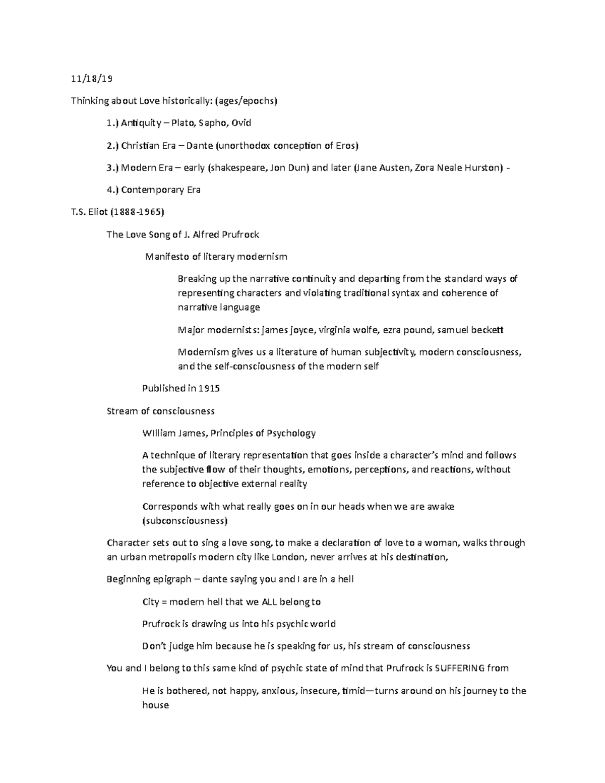 The Love Song of J. Alfred Prufrock - 11/18/ Thinking about Love ...