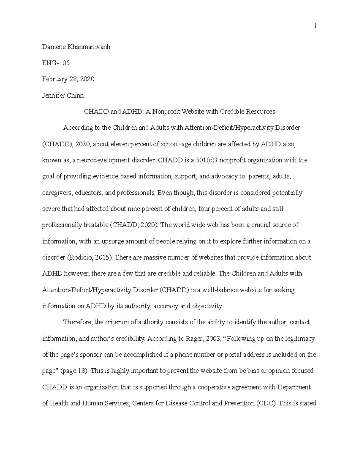 ENG 105 - Final Draft of a Review Assignment - Daniene Khanmanivanh ENG ...