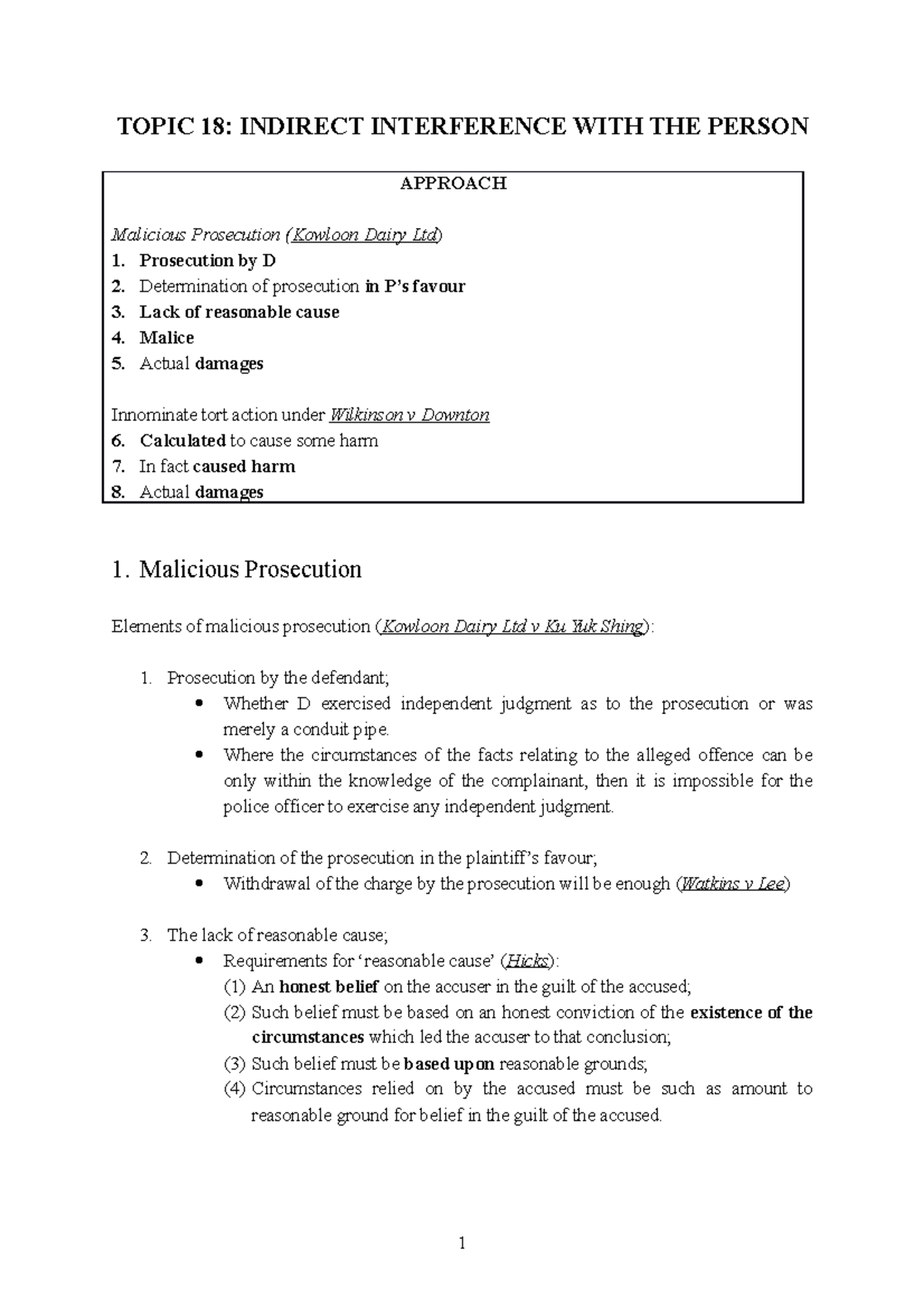 Topic 18 Indirect Interference with the Person - TOPIC 18: INDIRECT ...