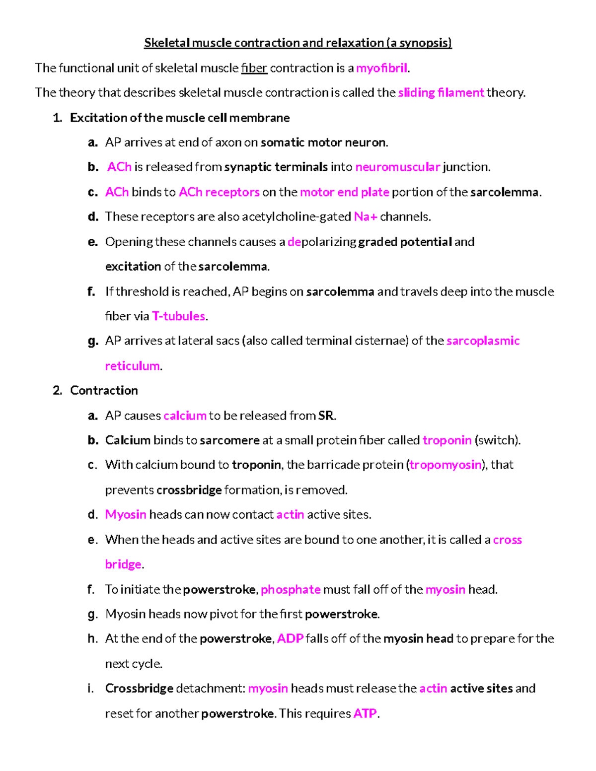 Muscle Physiology worksheet - Skeletal muscle contraction and ...