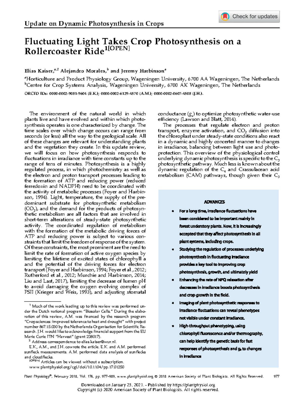 Fluctuating Light Takes Crop Photosynthesis on a - Update on Dynamic ...